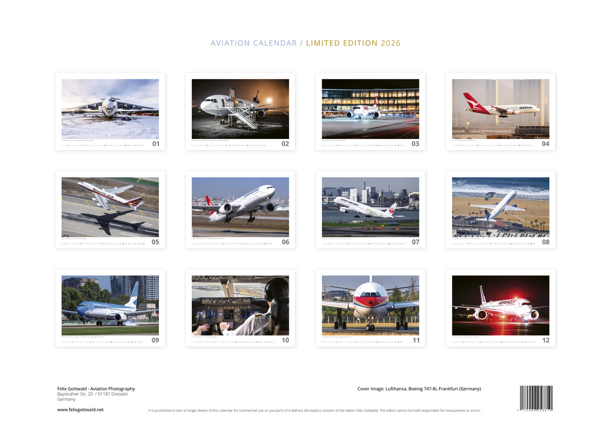 AIRLINER CALENDAR 2026 - airplane wall calendar (A2 format)
